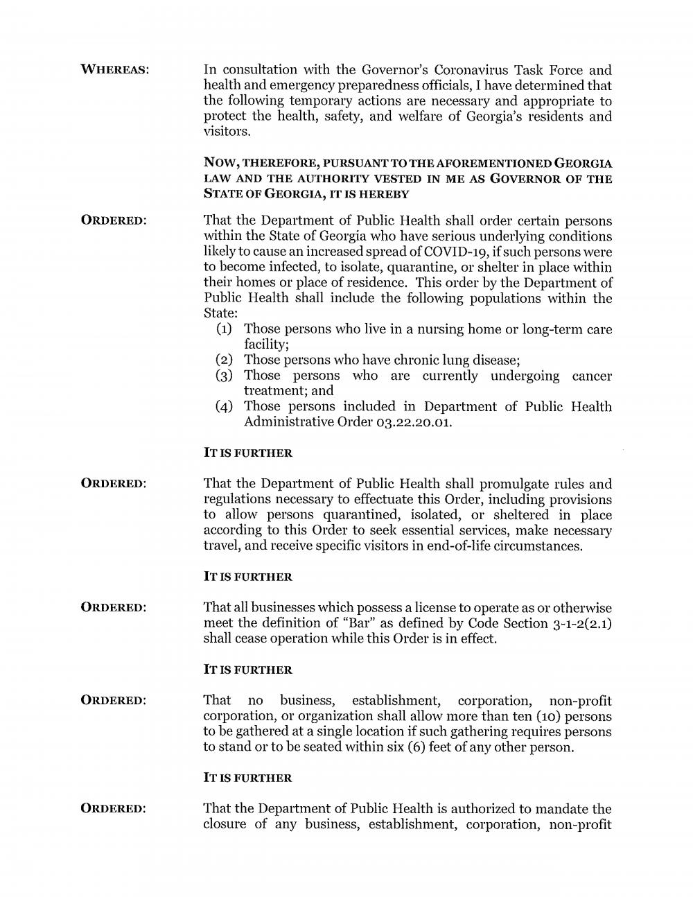 STATE OF GEORGIA GOVERNOR KEMP EXECUTIVE ORDER | Dawsonville Georgia